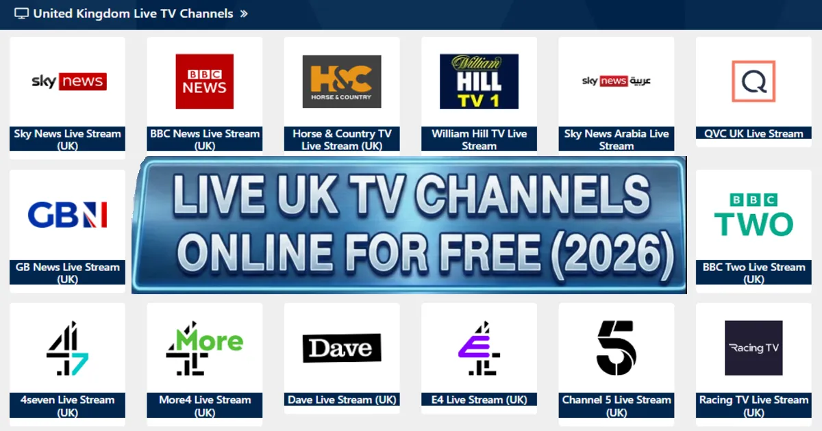 Watch UK TV Channels Live Online Free (2026) | TVNoov